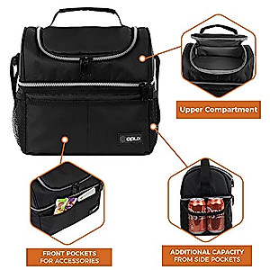OPUX Lunch Box For Men Women, Insulated Large Lunch Bag Adult Work, Double Decker Lunchbox Meal Prep, Dual Compartment Leakproof Lunch Cooler, Soft Lunch Pail Tote Boys Girls Kids School, Black 16 Can