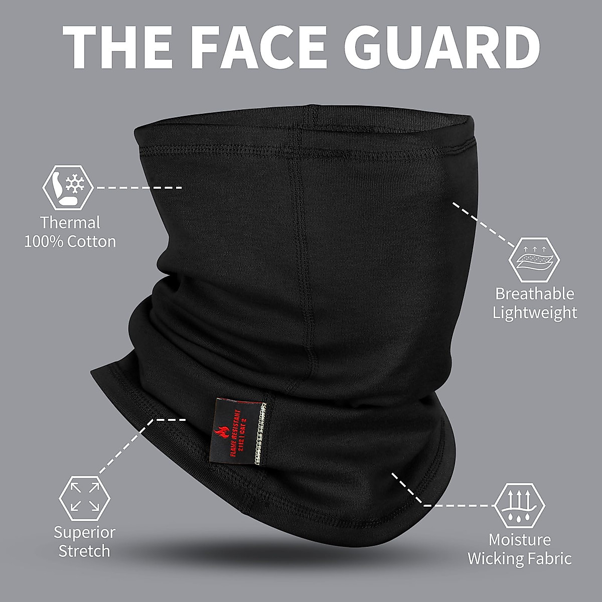 LANLFY 2PACK FR Face Mask For Men CAT/HRC2 Flame Resistant Neck Gaiter Covering 100% Cotton Arc Flash Welding Shield Protector 12CAL Work Gear BLACK&GREY