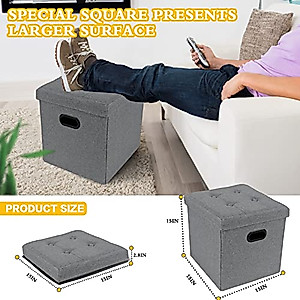 Babion 15 Inches Storage Ottoman Cube, Footrest Stool with Metal Hole Handles& Lid, Folding Storage Ottoman, Box Chest with Foam Padded Seat, Cube Ottoman with Storage, Linen Square(Dark Grey,2pcs)