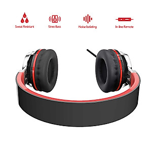 ELECDER i39 Headphones with Microphone Foldable Lightweight Adjustable On Ear Headsets with 3.5mm Jack for Cellphones Computer MP3/4 Kindle School Red/Black