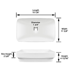 Bathroom Vessel Sink, DeerValley 19'' x 12'' Semi Recessed Bathroom Sink Rectangular White Ceramic Vessel Sinks for Bathroom Modern Bath Sink Bowl Vanity Sink Above Counter Basin DV-1V0047