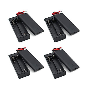 OLIREXD 2 AAA Battery Holder with Switch ON Off Case Back Cover with Cord Wire Leads 2X 1.5V 3 Volt Batteries Charger Holder Spring Clip Storage Box Cell Cable (4-Pack)