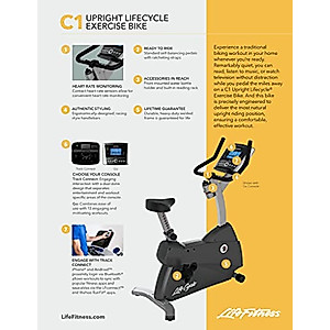 Life Fitness C1 Upright Indoor Cycling Exercise Bike with Track Connect Console Silver