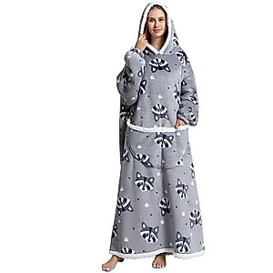 AIFLM Oversized Wearable Blanket Hoodie for Women Men Cute and Funny Patterns Hoodie Sweatshirt Blanket Cozy Warm Hoodie Blanket（Racoon,Lengthening)