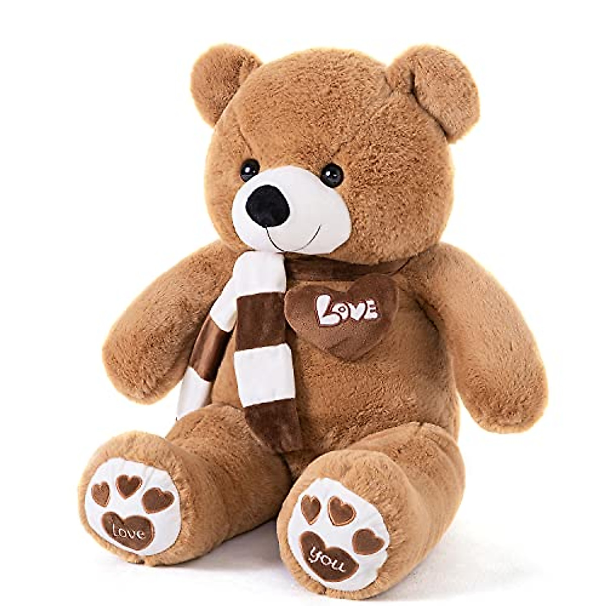 YunNasi Big Teddy Bear Stuffed Animal Plush Teddy Bear with Scarf for Children Girls Girlfriends (31 Inches, Dark Brown)