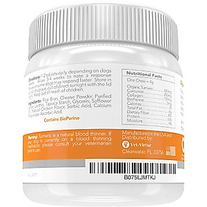 Turmeric for Dogs - Organic Turmeric with Curcumin, Hip and Joint Supplement Dogs Soft Chew, with Collagen and Bioprene, High Absorption Eliminates Joint Pain Inflammation - 120 Count