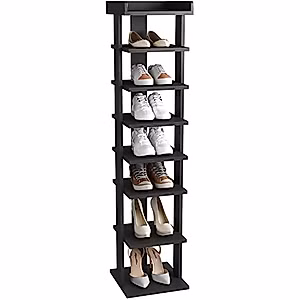 HOMEFORT 7-Tier Wood Shoe Rack, Entryway Shoe Tower,Vertical Shoe Organizer, Wooden Shoe Storage Stand(Black)