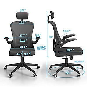 Wayaon Office Chair Ergonomic Desk Chair Home Mesh High Back Chairs Adjustable Lumbar Support and Headrest with Flip-Up Arms, Tilt Function, Wheel 360 Degree Swivel Computer Chair