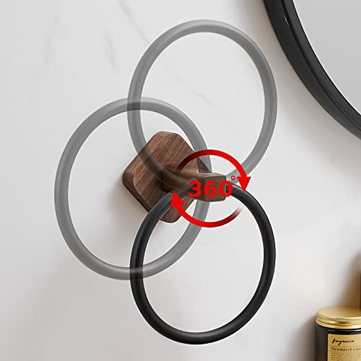 AODORAN Hand Towel Holder Towel Rack - Adhesive Towel Ring Wall Mount Wooden Aluminum Hand Towel Holder Bathroom Accessories Towel Rack for Bathroom Kitchen