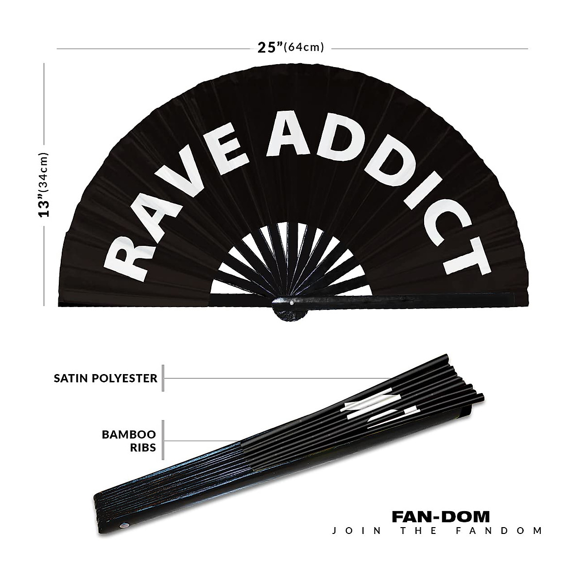 Rave Addict hand fan foldable bamboo circuit hand fan funny gag slang words expressions statement gifts Festival accessories Rave handheld Circuit event fan Clack fans (Black)