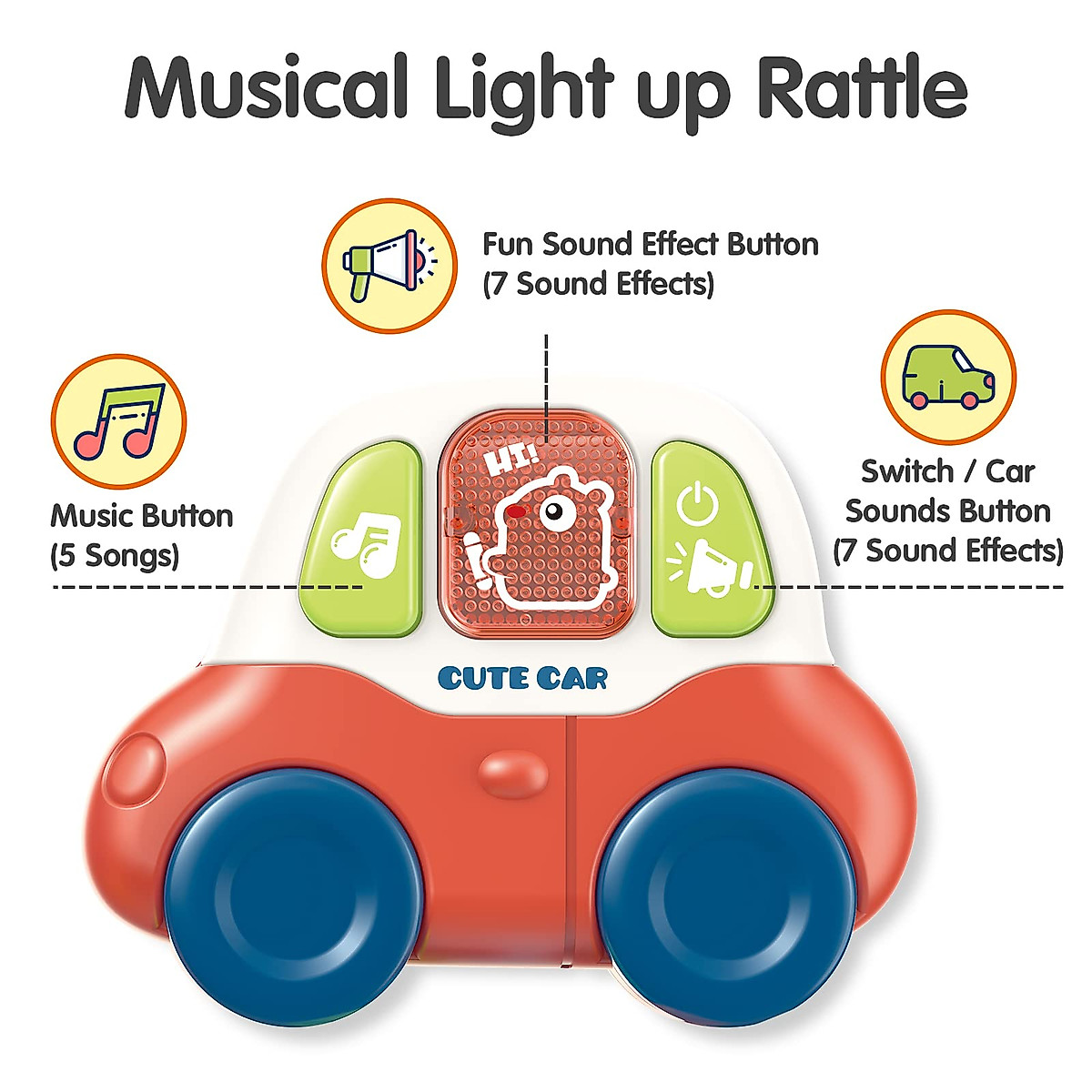 Baby Musical Toys 0-6 Months Rattle and Sing Toys 9-12 Months Baby Car Keychain Light up Teething Toy Infant Musical Toys for Babies 6-12 Months Newborn Music Sensory Toy Birthday Easter Baby Gifts