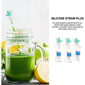 Amosfun 2pcs Silicone Straw Tips Cover - 8mm Diameter Straw Tips Lids Cactus Shape Straw Tips Cover Straw Plug Drinking Cap for Home Kitchen Accessories