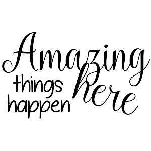 Amazing Things Happen Here(Black) Wall Decal 13" Wide X 22" High Classroom Quote Education Decal Teacher Decal School Room Decal Children's Bedroom Decal, (13" x 22") (Black)
