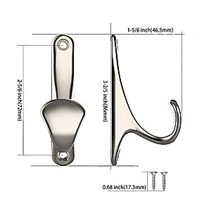 DECMATE 5 Packs Heavy Duty Wall Mounted Coat Hooks with 10 Screws Utility Hardware Contemporary Metal Single Hooks Brushed Satin Nickel for Hanging Coat, Scarf, Bag, Towel, Key, Cap, Cup, Hat …