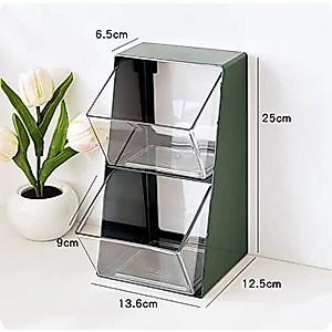 BILLION GOLD Detachable Storage Containers Box with 2 Compartments Drawers - Stacking Acrylic Drawer Storage for Kitchen, Pantry, Bathroom, Office, Dormitory, Desk, Cabinet - Green