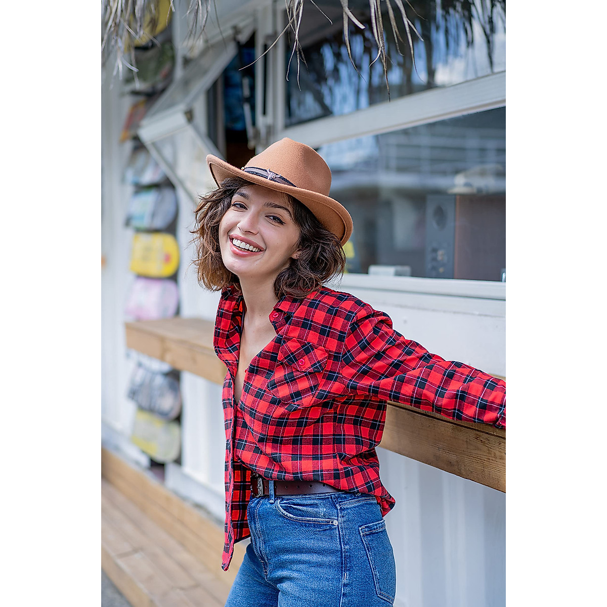 Toppers Wide Brim Fedora Hats for Womens Mens Cowboy Hat Outdoor Panama Hat Camel