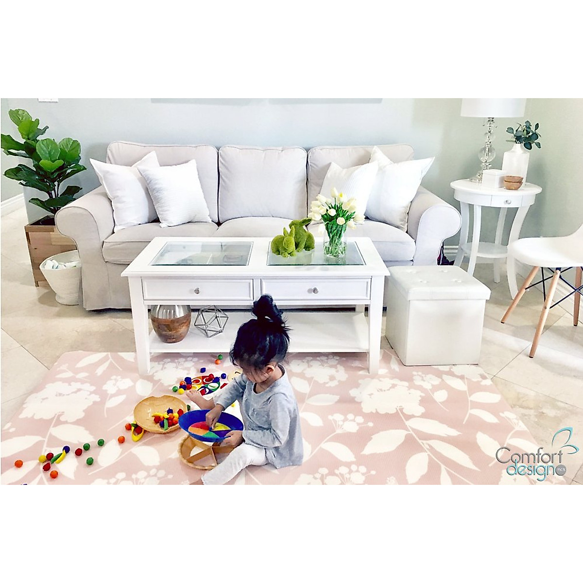 Premium Stylish Foam Floor Mat | Cushy-Soft & Thick | Waterproof, Easy-to-Clean, Hypoallergenic, Non-Toxic, Reversible, Portable | Baby Play Mat, Yoga Mat, Exercise Mat - Large Navy Geo Mountain