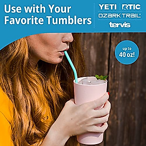 Bent Reusable Silicone Straws (Set of 10) and Cleaning Brush - Flexible, Long, Color Bendy Straws - For 20oz-32oz Tumblers & 30oz Smoothie Cups - Dishwasher Safe, Kid Friendly, and Easy to Clean