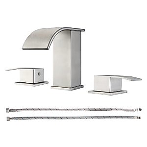 Brushed Nickel Waterfall Bathroom Faucet for Sink 3 Hole - Widespread, 2-Handles 8 Inch Modern Faucet for Bathroom Sink, Vanity Faucet with cUPC Supply Lines