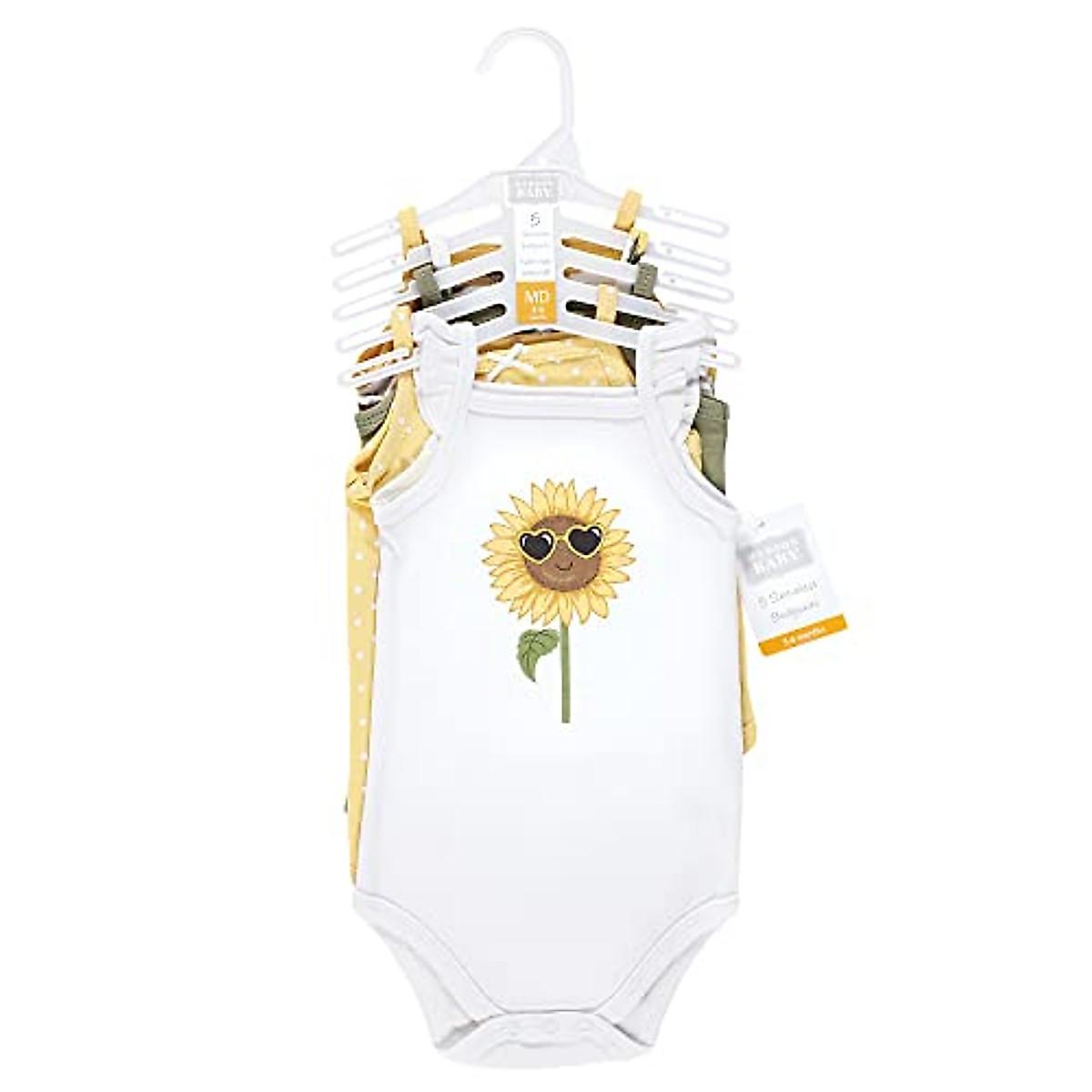 Hudson Baby Unisex Baby Cotton Sleeveless Bodysuits, Sunflower, 3-6 Months