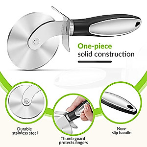 Rainspire Kitchen Large Pizza Cutter Wheel, Stainless Steel Pizza Slicer, Sharp Blade Pizza Wheel with Non-Slip Handle, Dishwasher Safe, Perfect Kitchen Gadgets Home Essentials, Black