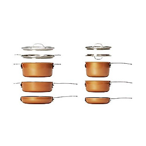 Gotham Steel Stackable Pots and Pans Stackmaster 10 Piece Cookware Set with Ultra Nonstick Cast Texture Ceramic Coating, Copper