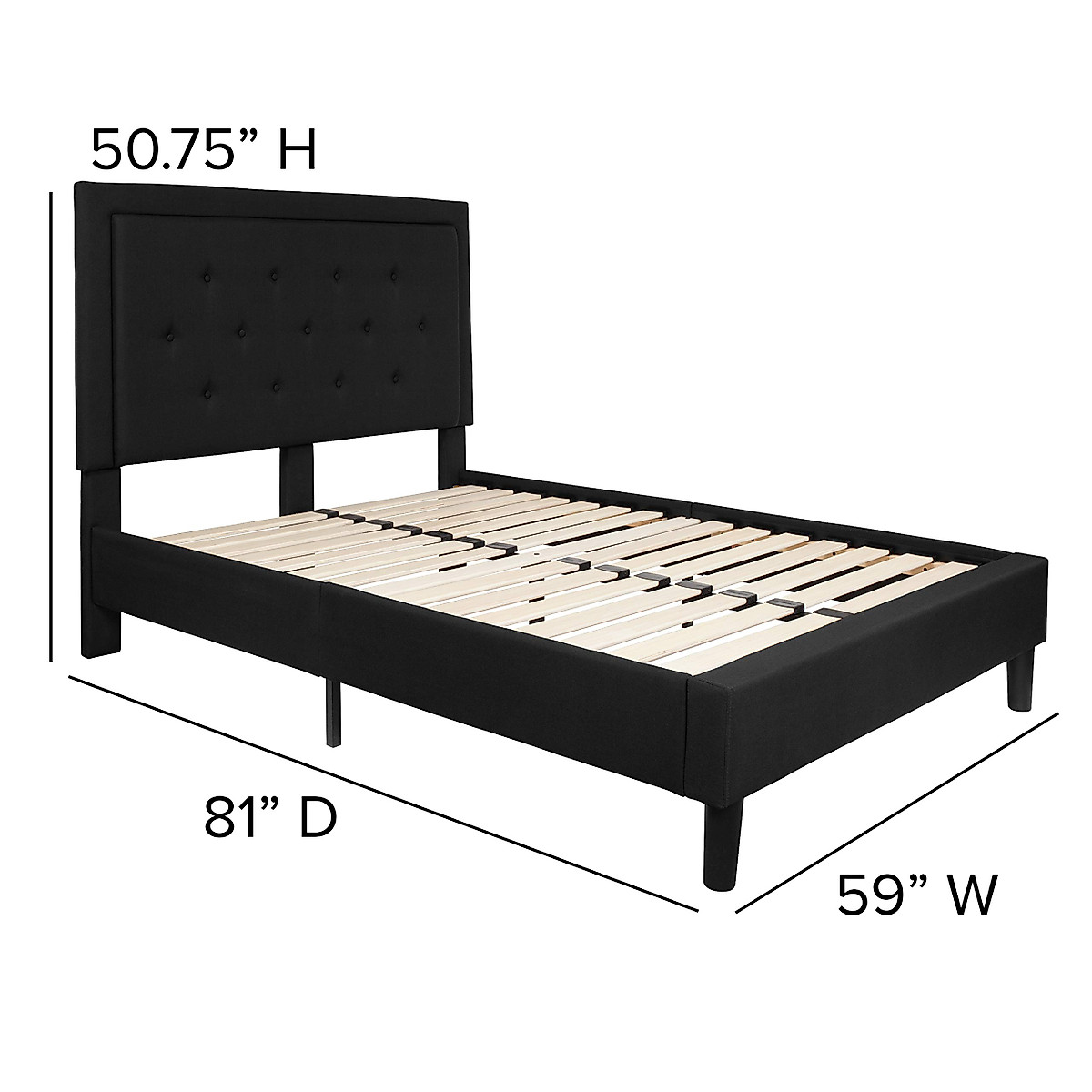 Flash Furniture Roxbury Full Size Tufted Upholstered Platform Bed in Black Fabric