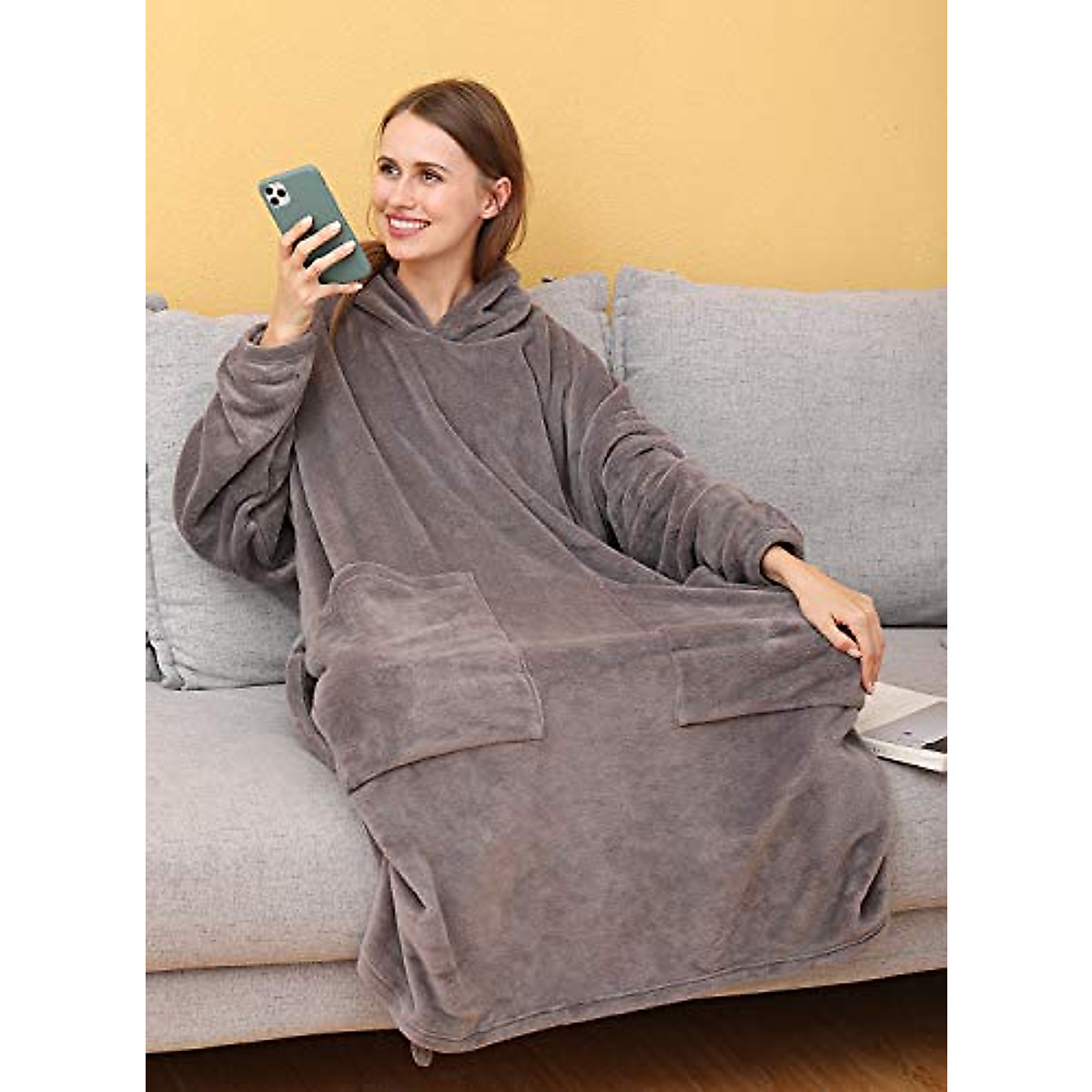 AOLIGE Wearable Blanket Winter Hoodie with Sleeves Soft Plush Warm Sweatshirt for Adults