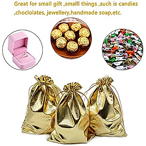 BEAVOING Pack of 50 3.54"x 4.72" Heavy Duty Gold Drawstring Organza Jewelry Pouches Wedding Party Christmas Favor Gift Candy Chocolate Bags (Gold, 3.54x4.72)