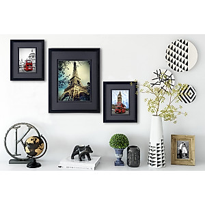 Yaetm 11x14 Double Floating Mat Picture Frame Set of 2, Display Picture 8x10 with Black Double Mat, Polished High Definition Real Glass, Wall Mounting Photo Frames, Black/Black