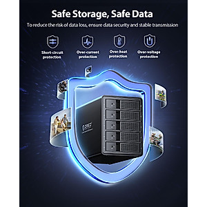 ORICO 5 Bay Raid Hard Drive Enclosure Aluminum USB 3.0 to SATA Hard Drive Tray Less Docking Station Max Up to 100TB Support RAID 0/1/3/5/10/JBOD Single Mode, Designed with Safety Lock-9558RU3