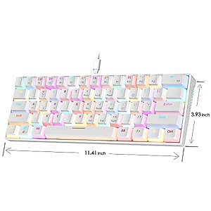 abucow Mechanical Keyboard Wired 60% Gaming Keyboard with 18 Style Colorful RGB Backlit Custom 63 Swappable keycaps (White&RGB)