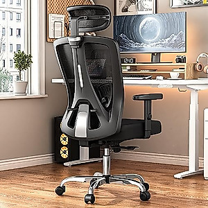 Sytas Ergonomic Office Chair, Home Office Desk Chair with Lumbar Support and Adjustable Headrest, High Back Mesh Computer Chair with Thickened Cushion, 90°-145°Tilt Function, Black