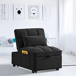 HIMcup Sleeper Sofa Chair Bed, 4 in 1 Multi-Function Convertible Sofa Chair, Adjustable Sleeper Chair Pullout Velvet Sofa Bed with Storage Pockets, Sofa Bed for Living Room Apartment Furniture Decor