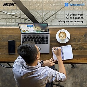 acer Aspire Slim Laptop, 15.6" Full HD Display, Intel Celeron N4500 Processor, 8GB DDR4 Memory, 384GB Storage, WiFi 5, Microsoft 365 1-Year Subscription, Windows 11 Home in S Mode，Silver, JVQ MP