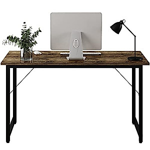 MJWDP Office Table A Simple Industrial Style Computer Desk Home Office Writing Desk Black Metal Frame Charcoal Wood Color