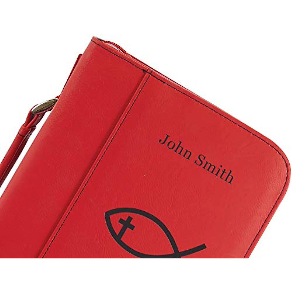 Custom Book/Bible Cover | Personalized Laser Engraved | Red with Fish | 7 1/2" x 10 3/4"