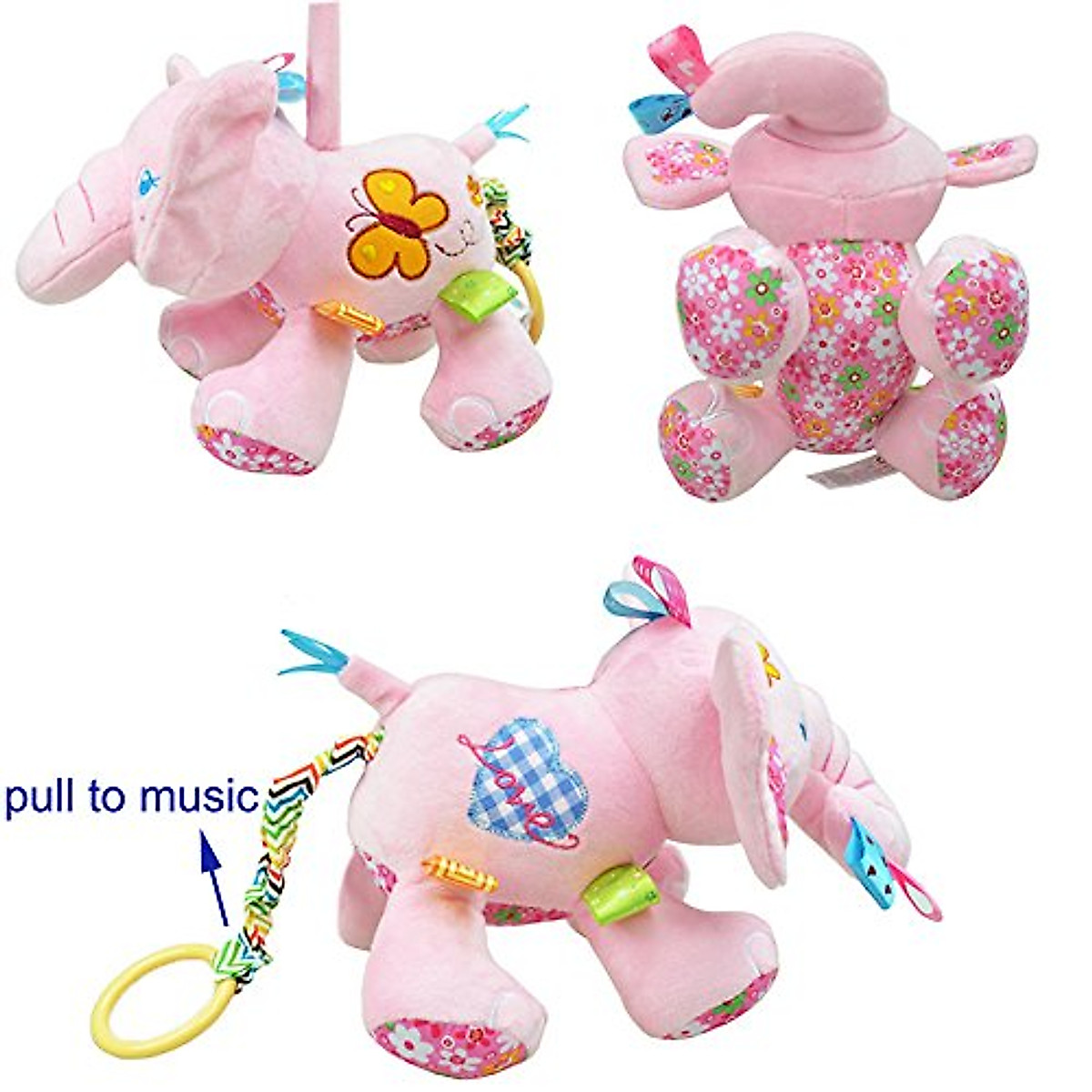 V Convey Music Bed Time Wind Up Musical Stuffed Animal Elephant Stuffed Toys Kids Toddler Plush Baby Infant Strollers Crib Bedding Toys (Blue)