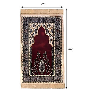 Modefa Turkish Islamic Prayer Rug - Multi Person Janamaz Sajada for Family or Mosque - Large Gathering & Group Praying Mat Carpet - 5 Person Imam Prayer Rug (Red/Multi #1)