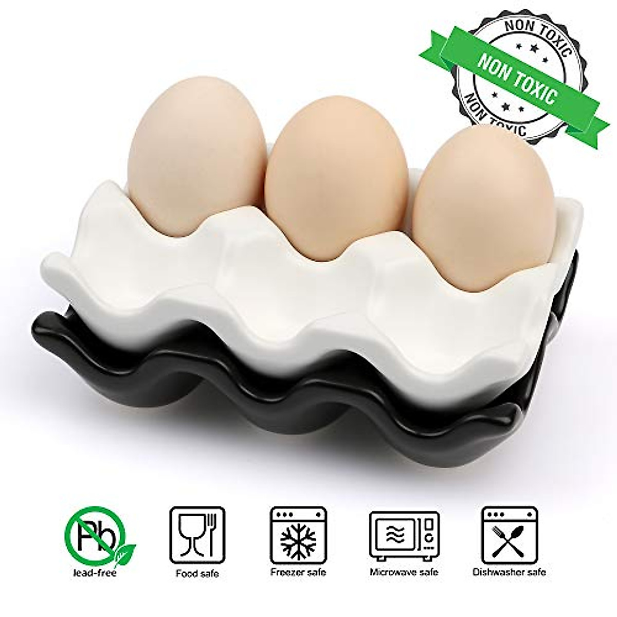 AbbyCindy 6 Cups Egg Tray Serveware, Eggs Dispenser, Egg Holder Set Kitchen Restaurant Fridge Storage Decorative Accessory (White,2 pack)