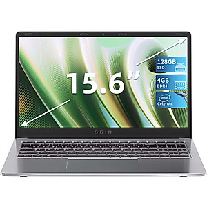 SGIN 15.6 Inch Laptop with 4GB DDR4 RAM+128GB SSD, Intel Celeron Quad Core Processor, Intel UHD Graphics 600, Mini HDMI, Webcam, WiFi, Bluetooth 4.2, USB3.0
