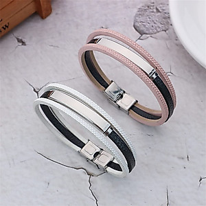 LiFashion WWJD HWLF Bracelets for Lover,Handmade Leather Bracelet What Would Jesus Do He Would Love First Wristband Stainless Steel 3 Layers Inspirational Religious Reminder Jewelry for Him Her