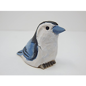 Selsela Nuthatcher Blue Wood Figurine Nutcracker Bird Garden Statue Sculpture Decor Miniature Art Carve Small Animal