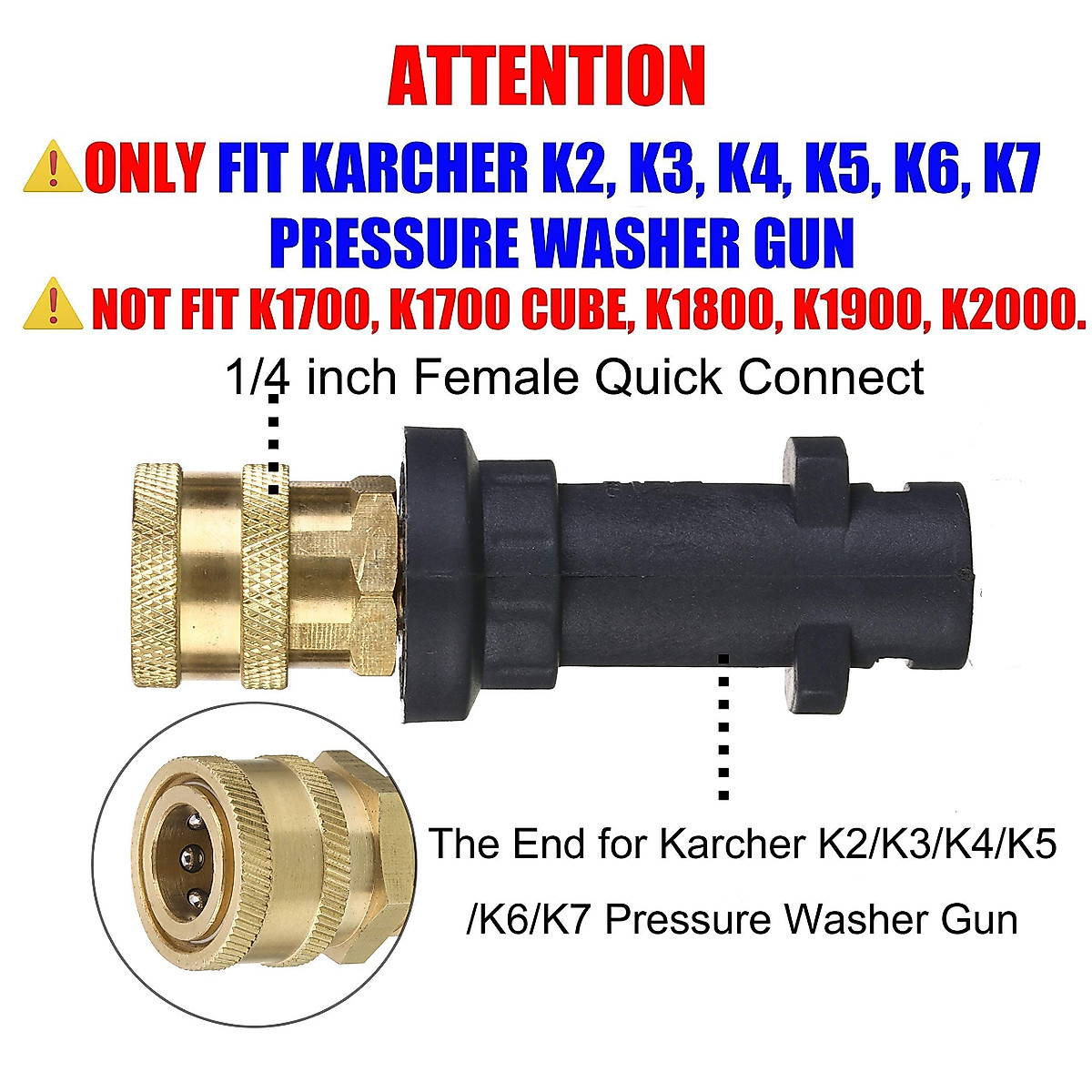 M MINGLE Pressure Washer Gun Adapter, Pressure Washer Wand Extension with Adapter, Only Compatible Karcher K2, K3, K4, K5, K6, K7