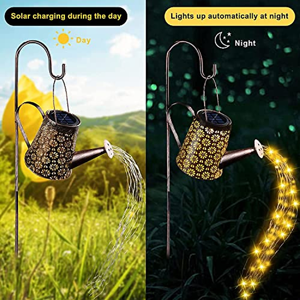 Nibobeso Outdoor Solar Watering Can with Lights Garden Decor Solar Powered Waterproof LED Decorative Retro