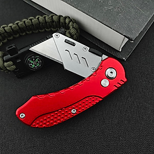 Folding Utility Knife, Aluminum Handle Heavy Duty Safety Box Cutter, EDC Pocket Knife, Quick-change Blade, Ideal for Home Tools, Office and Outdoors