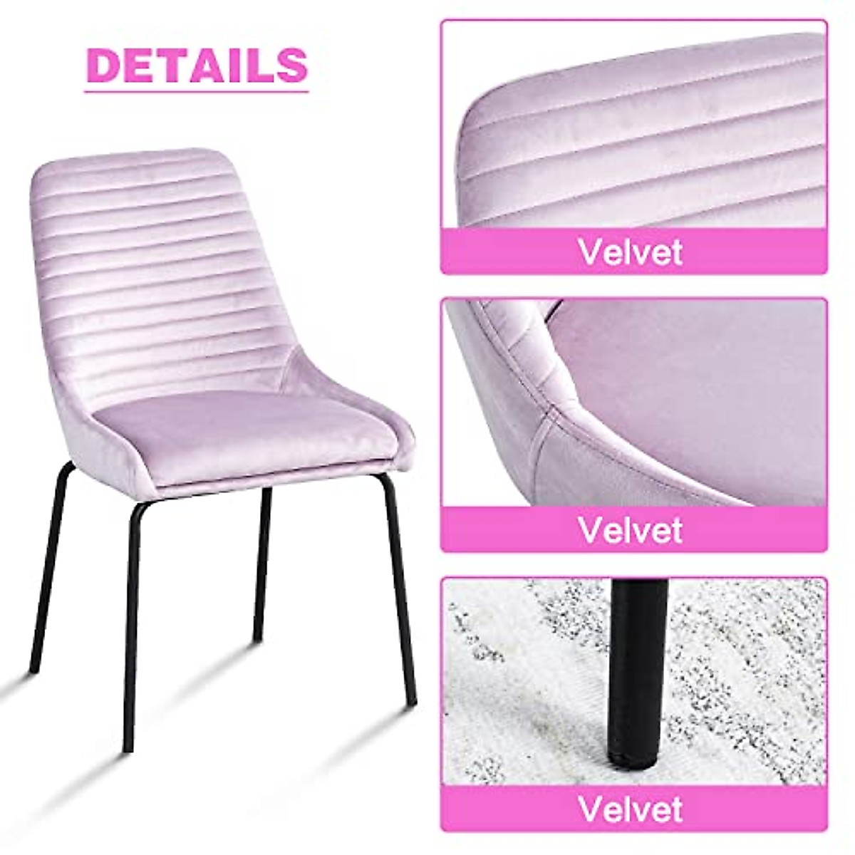 Leather Accent Chair Metal Frame Dining Room Chairs with Extra Thick Padded Backrest and Seat Cushion Non-Slip Adsorption Feet, Vanity Chairs for Bedroom for Home/Office/Hotel, Pink