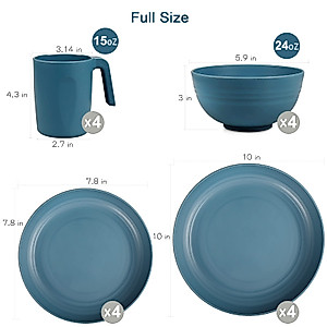 Shopwithgreen Plastic Dinnerware Sets (16PCS) - Lightweight & Unbreakable Dinnerware Set - Microwave Safe Plates Set, Bowls, Cups Mugs, Service for 4, Great for Kids & Adult