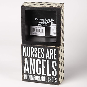 Primitives by Kathy 31137 Polka Dot-Trimmed Box Sign, 4 x 4-Inches, Nurses are Angels
