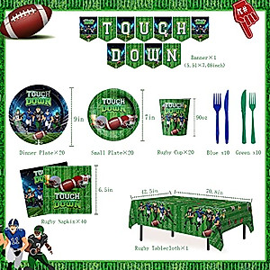 Football Party Supplies Kit Including Disposable Dinner Plate,Napkin,Tablecloth for Game Day, Touch Down Party, Football Birthday Party Decorations（20 Guests）